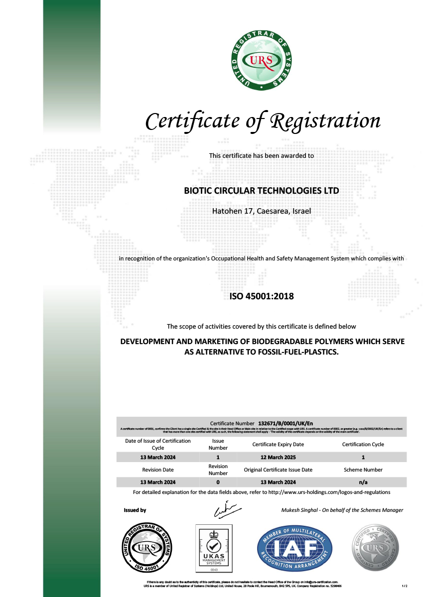 ISO certificate 45001 - biotic-labs